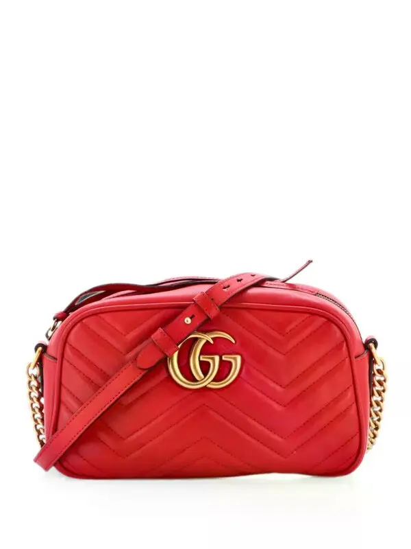 Gucci Gg Marmont Shoulder Bag Matelasse Leather Small Crossbody Bag - Red
