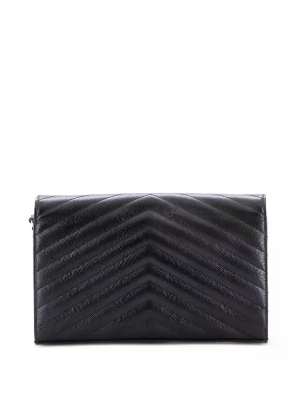 Saint Laurent Matelassé Chevron Leather Monogram Wallet On Chain Bag - Black