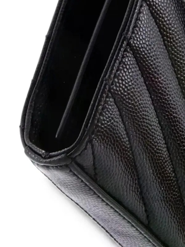 Saint Laurent Matelassé Chevron Leather Monogram Wallet On Chain Bag - Black