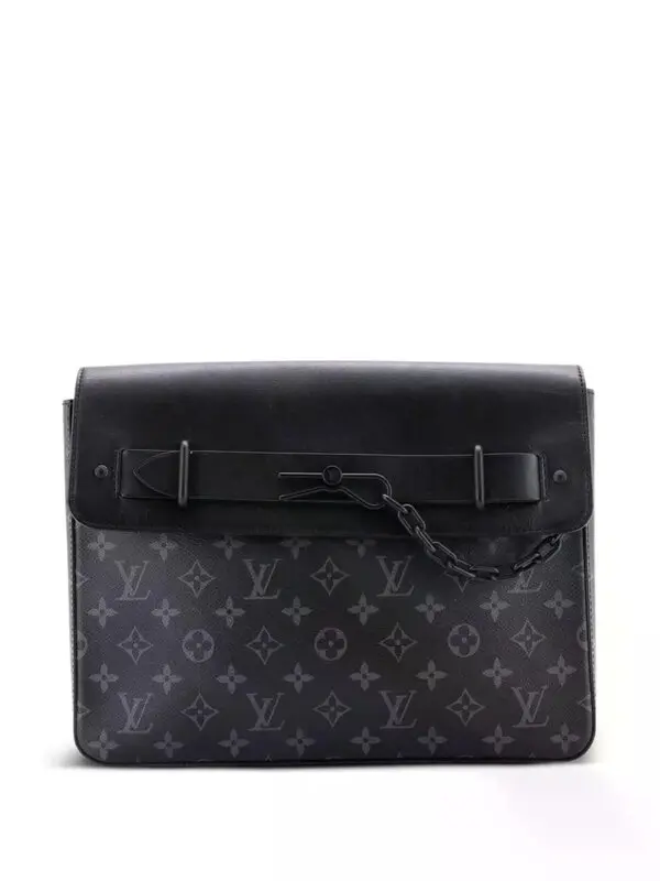 LOUIS VUITTON Monogram Eclipse Canvas Pochette Steamer Clutch Bag - Black