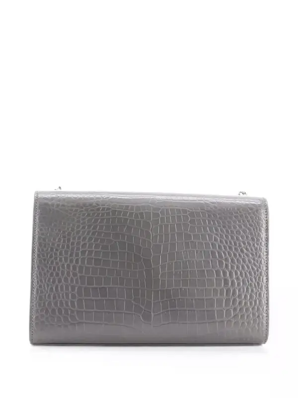 Saint Laurent Classic Monogram Tassel Crocodile Embossed Leather Medium Crossbody Bag - Grey