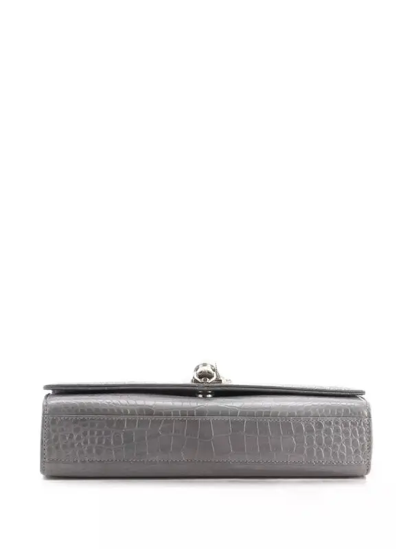 Saint Laurent Classic Monogram Tassel Crocodile Embossed Leather Medium Crossbody Bag - Grey
