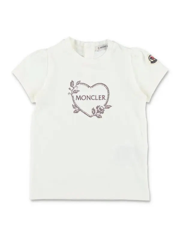 Moncler Embroidered Heart Logo Cotton T-shirt - Bianco