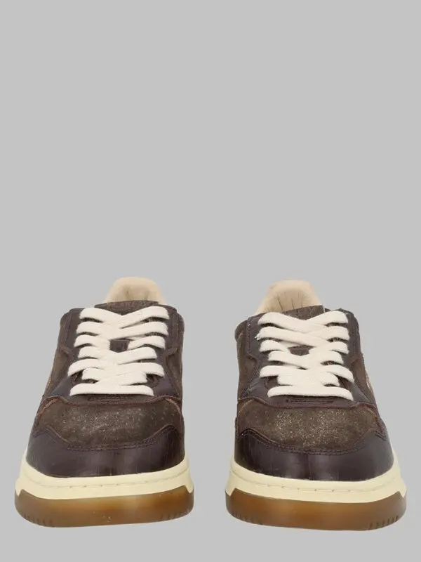 AUTRY Medalist Low Suede & Croc-embossed Leather Sneakers - Dark Brown