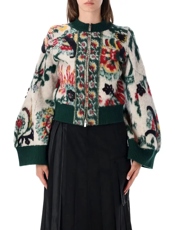 Sacai Floral Jacquard Zip-front Cardigan - Ivory Multi