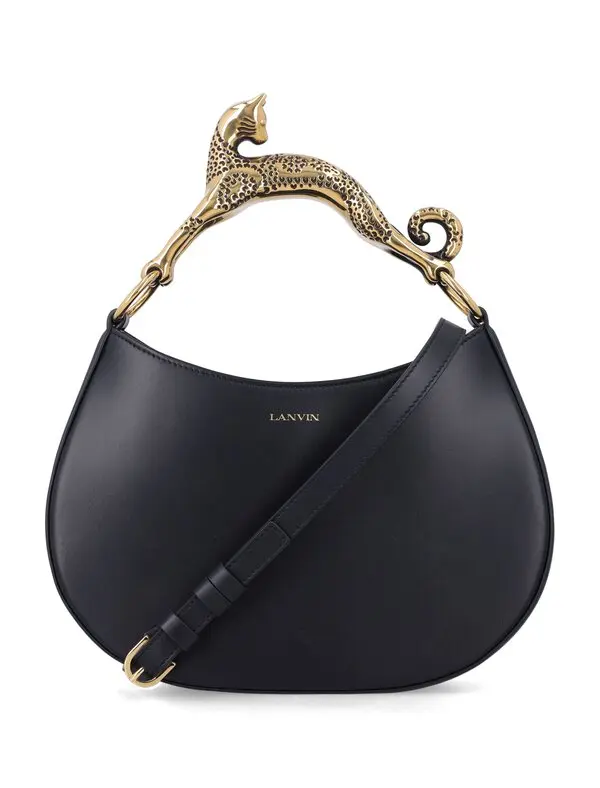 LANVIN Sculptural Cat Handle Hobo Bag - Nero