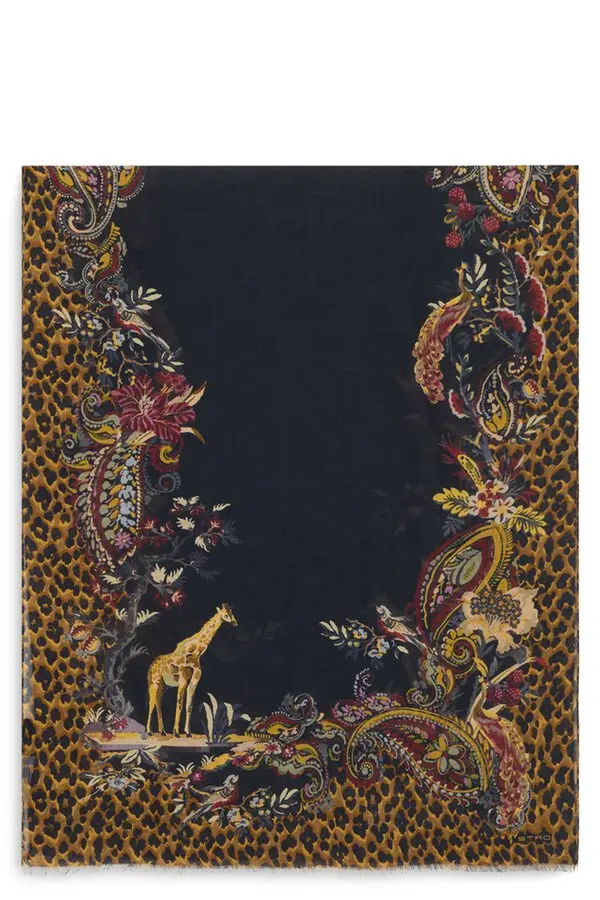 Etro Animal Print Scarf With Floral Details