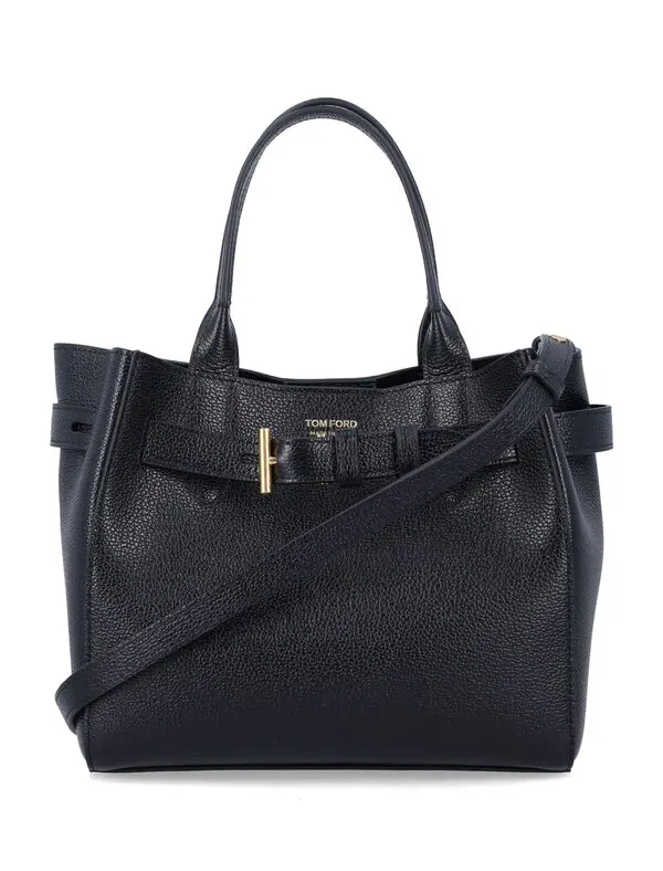 TOM FORD Small Leather Tote Bag With Shoulder Strap - Nero