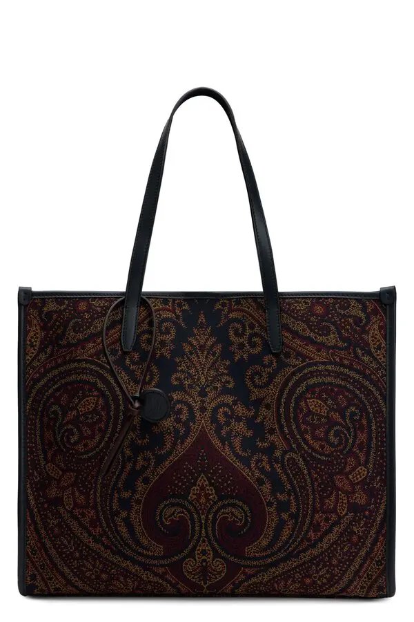 Etro Paisley Canvas And Calfskin Tote Bag