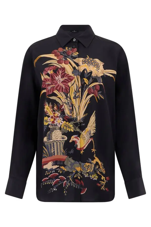 Etro Etched Graphic Silk Long-sleeve Shirt