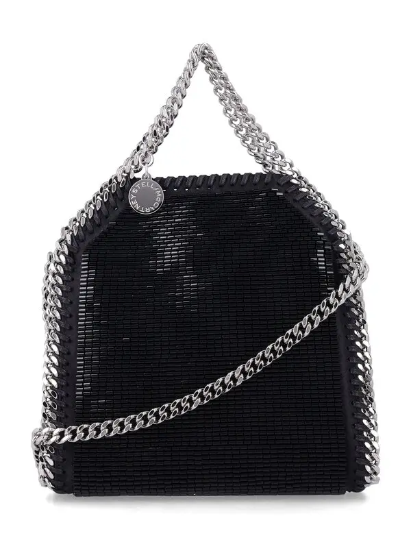 Stella McCartney Falabella Mini Tote Handbag With Silver Diamond-cut Chain - Nero