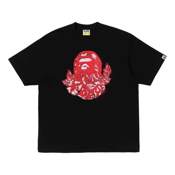 A BATHING APE Palm Resort Camo Ape Head T-shirt 'black - Black/pink