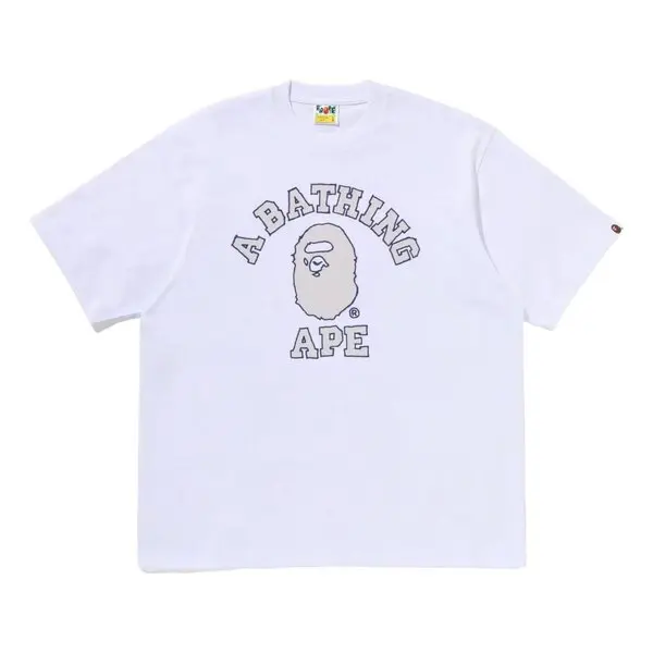 A BATHING APE Hand Drawn Outline College Relaxed Fit T-shirt - White