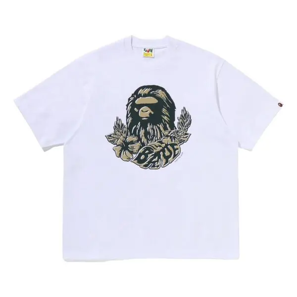 A BATHING APE Palm Resort Camo Ape Head T-shirt 'white - White/green