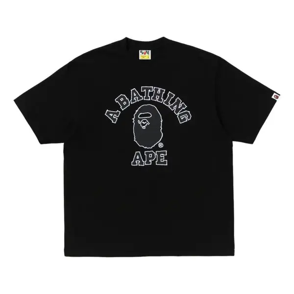 A BATHING APE Hand Drawn Outline College Relaxed Fit T-shirt - Black