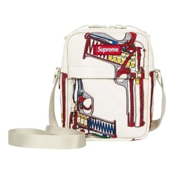Supreme Embroidered Leather Shoulder Bag - White