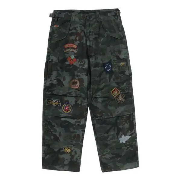 A BATHING APE Hybrid Camo Multi Badge Cargo Pants - Green