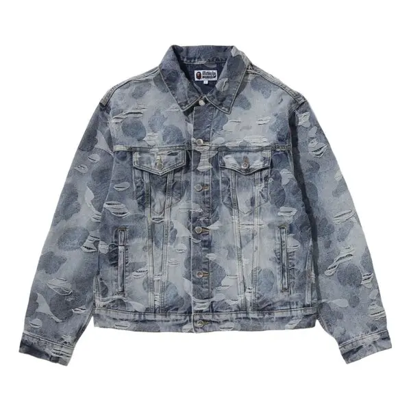 A BATHING APE Solid Camo Jacquard Denim Trucker Jacket