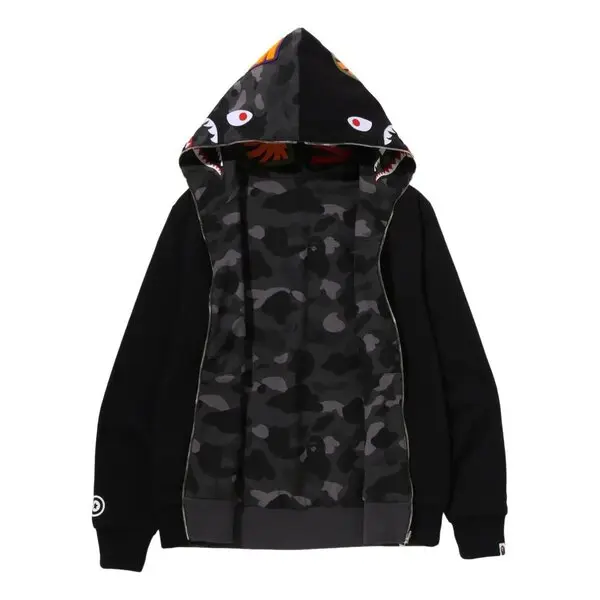 A BATHING APE Reversible Shark Camo Full Zip Hoodie - Black