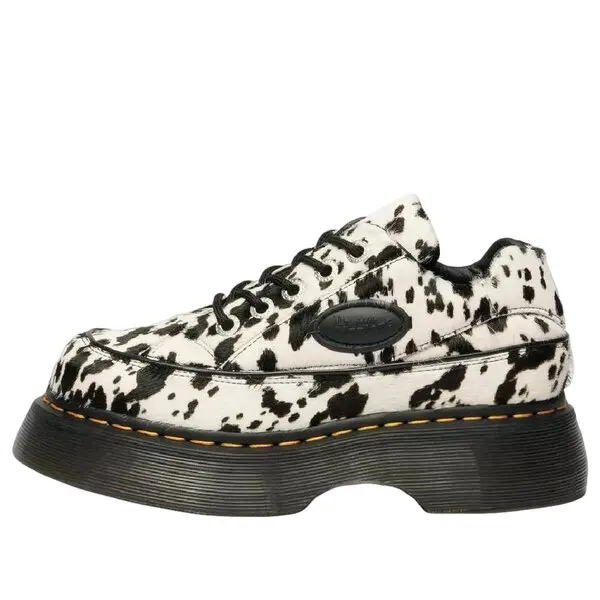 Dr. Martens Dalmatian Hair-on Leather Lace Up Platform Shoes - Cream/black