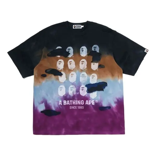 A BATHING APE Color Camo Tie Dye Destroyed Multi Logo Relaxed Fit T-shirt - Black