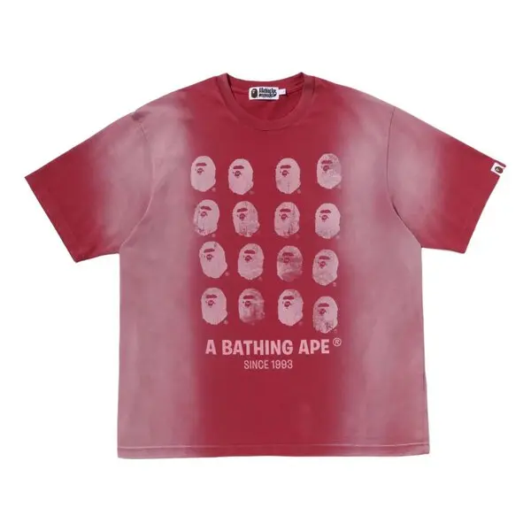 A BATHING APE Bleeched Multi Ape Head Logo Relaxed Fit T-shirt - Red