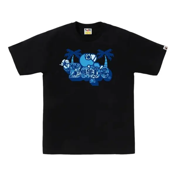 A BATHING APE Palm Resort Camo Milo On T-shirt - Black