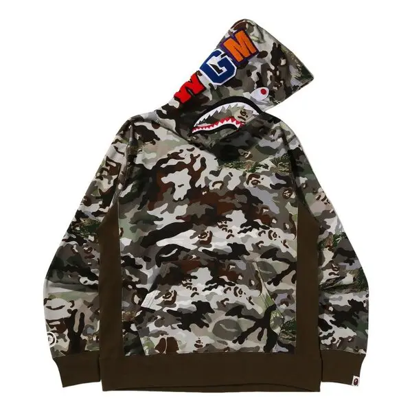 A BATHING APE Hybrid Camo Shark Pullover Hoodie - Green