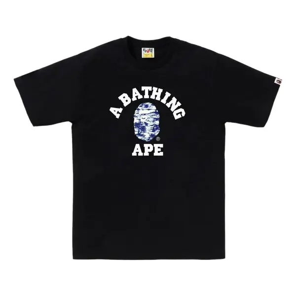 A BATHING APE Palm Tree Camo College T-shirt 'black Blue - Black/blue
