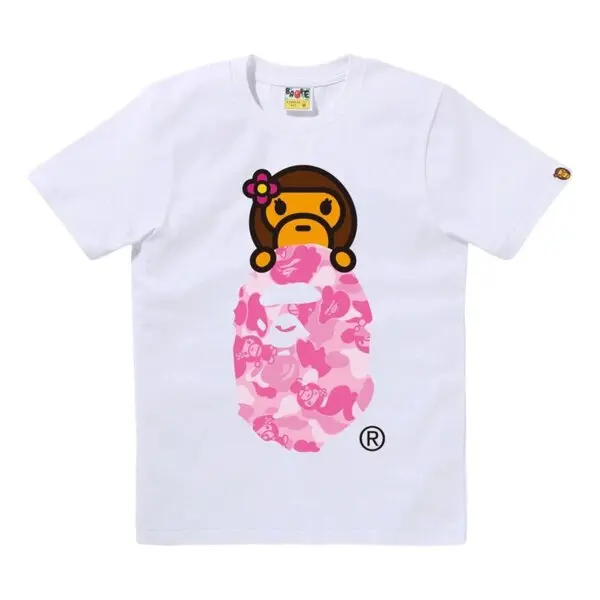 A BATHING APE Abc Lisa Camo On Ape Head T-shirt - White/pink