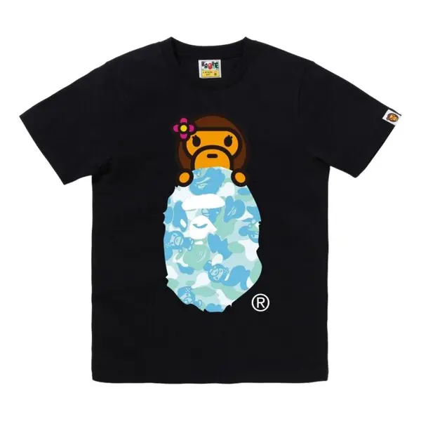 A BATHING APE Abc Lisa Camo On Ape Head T-shirt - Black/sax