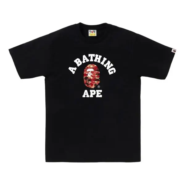A BATHING APE Palm Tree Camo College T-shirt 'black Red - Black/red