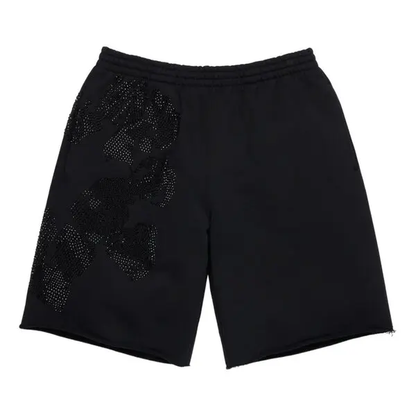 DENIM TEARS Biggie Rhinestone Cotton Wreath Sweatshort - Black