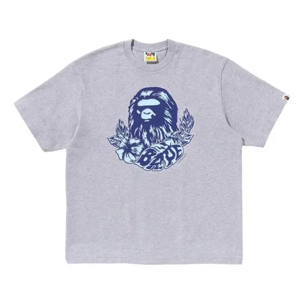 A BATHING APE Palm Resort Camo Ape Head T-shirt 'grey - Grey/blue