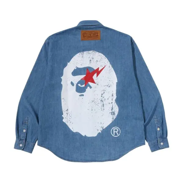 A BATHING APE Ape Head Relaxed Fit Denim Shirts
