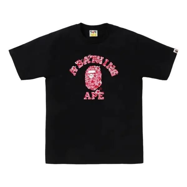 A BATHING APE Palm Resort Camo College T-shirt 'black Pink - Black/pink