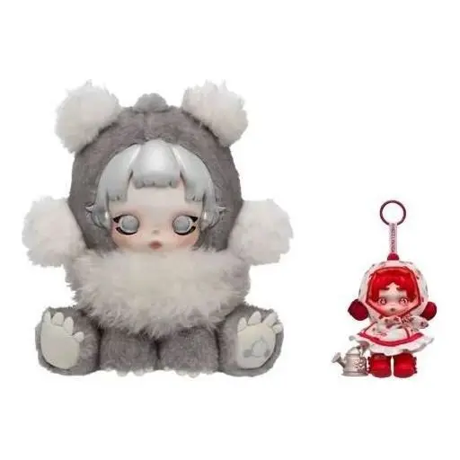 POP MART Skullpanda Punk Panda Plush Doll + Flower Garden Plush Charm Set - Multi-color