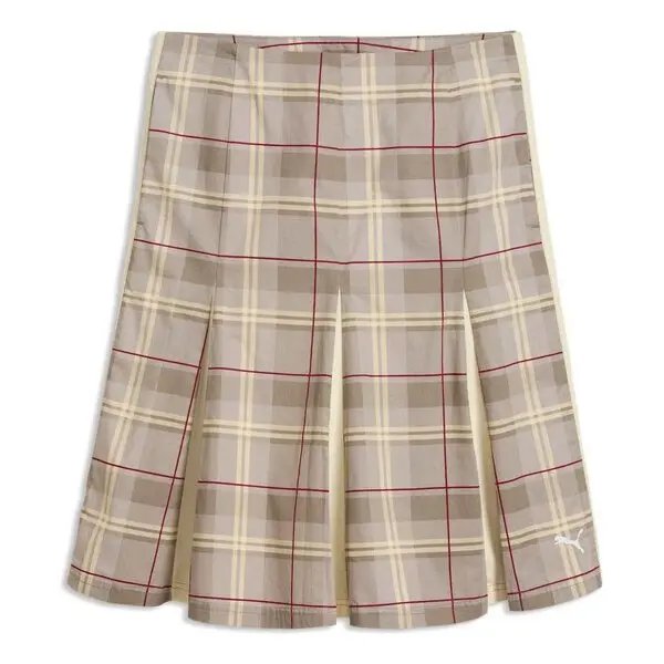 PUMA T7 Pleated Tartan Midi Skirt - Mouse Gray