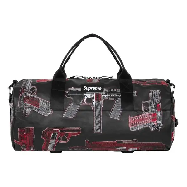 Supreme Ss26 Guns Embroidered Leather Duffle Bag - Black