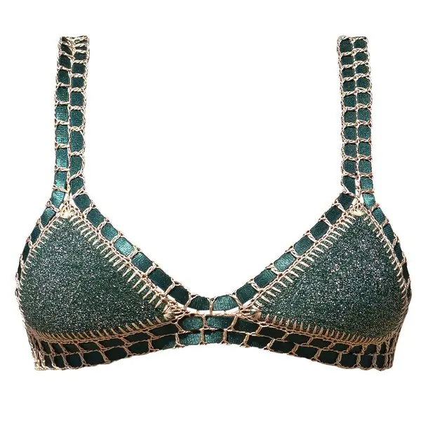 LUXSEA SWIMWEAR Cozumel Lurex Crochet Triangle Bikini Top - Green