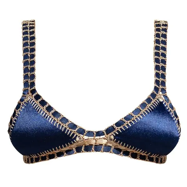 LUXSEA SWIMWEAR Crochet Bikini Top With Metallic Trim - Blue
