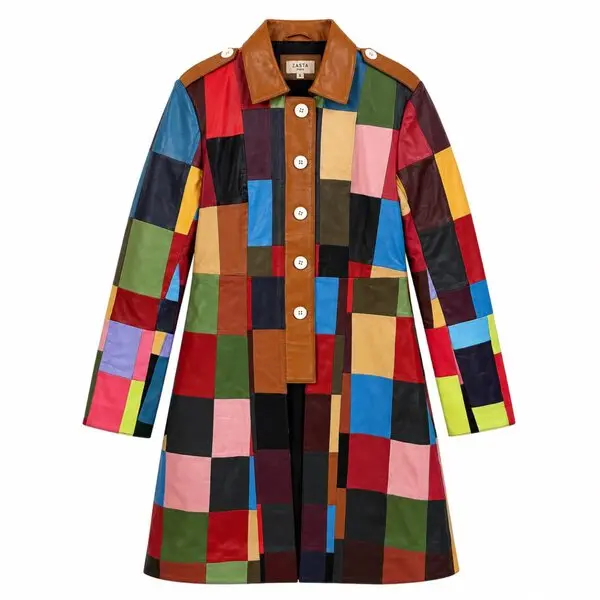 ZASTASTUDIO The Queen Of Hearts Italian Leather Patchwork Trench Coat - Black