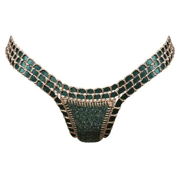 LUXSEA SWIMWEAR Cozumel Lurex Crochet Bikini Bottom - Green