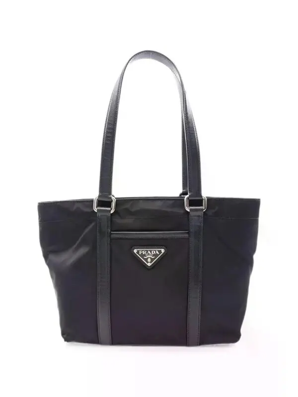 Prada 2010s Triangle-plate Tote Bag - Black