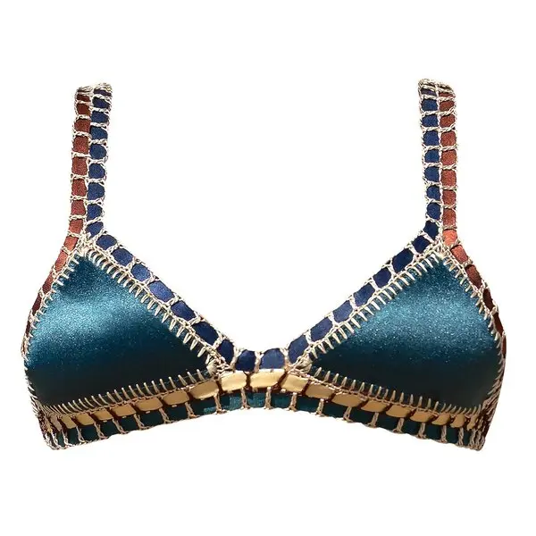 LUXSEA SWIMWEAR Teal Shimmer Crochet Bikini Top - Blue