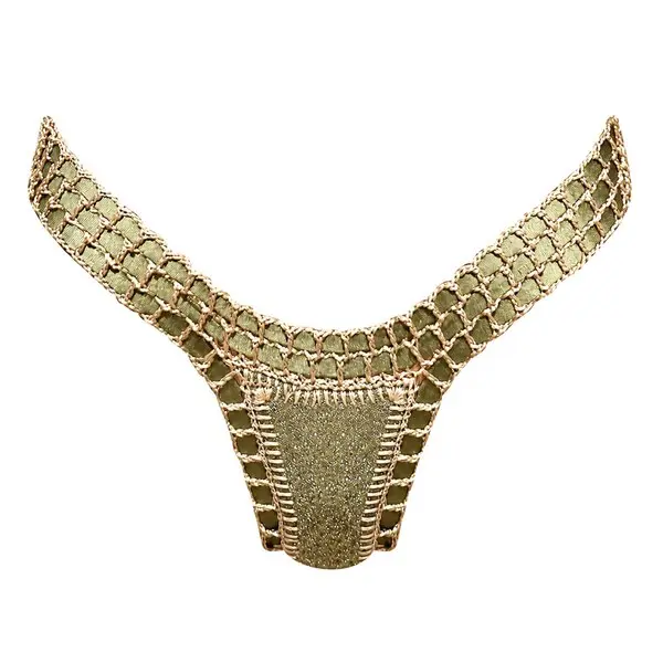LUXSEA SWIMWEAR Paros Khaki Lurex Crochet Bikini Bottom - Green