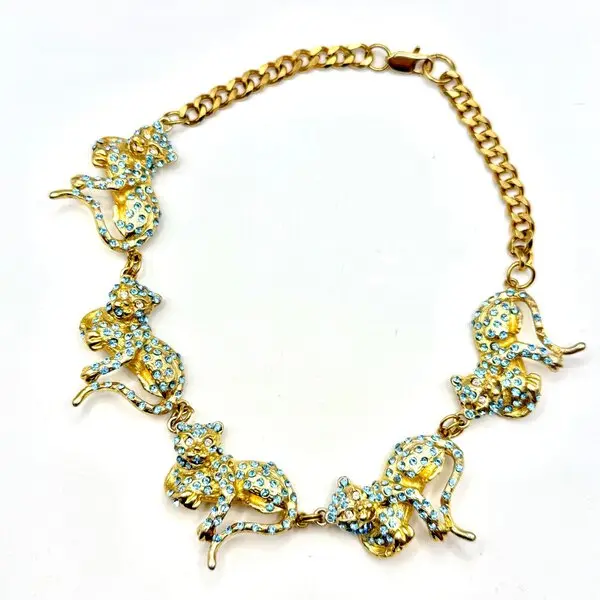 ACHALA HANDCRAFTED Gold Tone Crystal Embellished Panther Choker