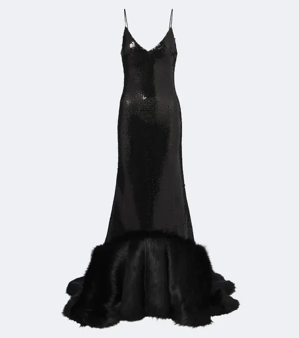 David Koma Sequined Gown - Black