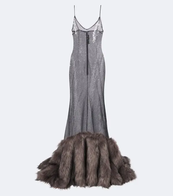 David Koma Sequined Maxi Gown - Grey