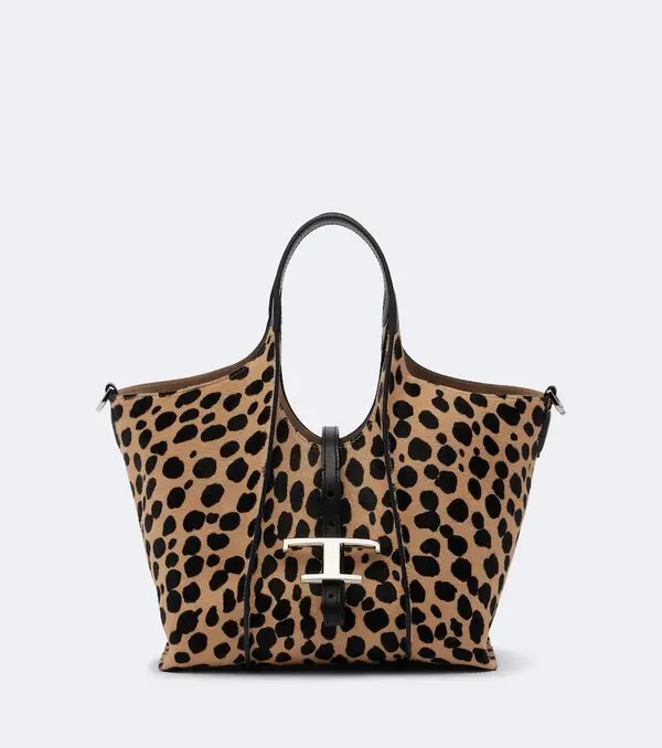 TOD'S Small Leopard-print Calf Hair Tote Bag - Beige